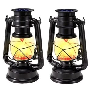 solar lantern outdoor waterproof hanging led vintage metal lanterns flickering flame garden decorative for yard pathway porch patio table 2 pack