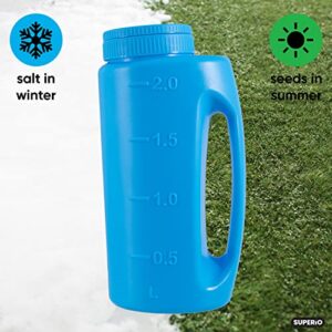 Ice Melt Salt Spreader Handheld Shaker for Lawn Seed, Salt, Ice Melt, Calcium, Deicer Shaker 2 Liter, Adjustable Hole Size, Handy for Fertilizer Lawn Seed Salt to Deice