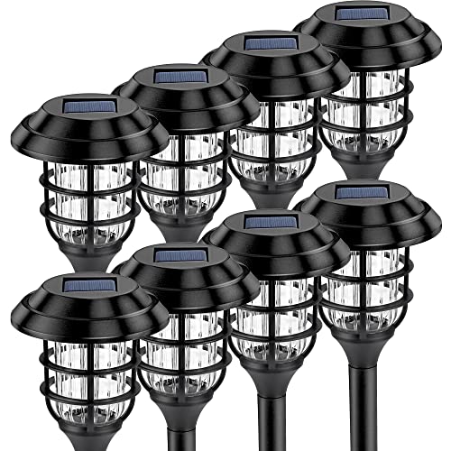 GIGALUMI Solar Pathway Lights Outdoor, 8 Pack Bright Solar Lights, Yard Lights Outdoor Solar Powered, Waterproof AUTO ON/Off Solar Garden Lights for Pathway, Landscape, Walkway, Driveway (Cold White)