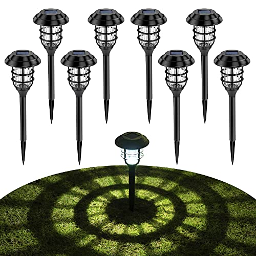 GIGALUMI Solar Pathway Lights Outdoor, 8 Pack Bright Solar Lights, Yard Lights Outdoor Solar Powered, Waterproof AUTO ON/Off Solar Garden Lights for Pathway, Landscape, Walkway, Driveway (Cold White)