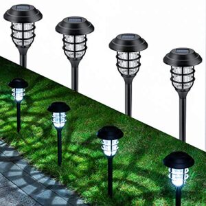 GIGALUMI Solar Pathway Lights Outdoor, 8 Pack Bright Solar Lights, Yard Lights Outdoor Solar Powered, Waterproof AUTO ON/Off Solar Garden Lights for Pathway, Landscape, Walkway, Driveway (Cold White)