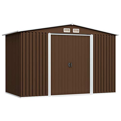 Garden Metal Storage Shed | Outdoor Tool Shed Storage Room with Vents | Storage Sheds with Door for Outside Patio Backyard Yard Lawn | Brown Galvanized Steel 101.2" x 80.7" x 70.1"