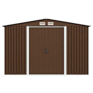 Garden Metal Storage Shed | Outdoor Tool Shed Storage Room with Vents | Storage Sheds with Door for Outside Patio Backyard Yard Lawn | Brown Galvanized Steel 101.2" x 80.7" x 70.1"