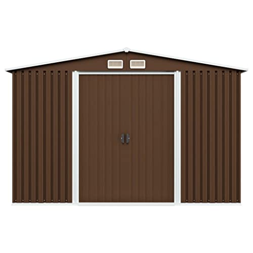 Garden Metal Storage Shed | Outdoor Tool Shed Storage Room with Vents | Storage Sheds with Door for Outside Patio Backyard Yard Lawn | Brown Galvanized Steel 101.2" x 80.7" x 70.1"