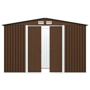 Garden Metal Storage Shed | Outdoor Tool Shed Storage Room with Vents | Storage Sheds with Door for Outside Patio Backyard Yard Lawn | Brown Galvanized Steel 101.2" x 80.7" x 70.1"