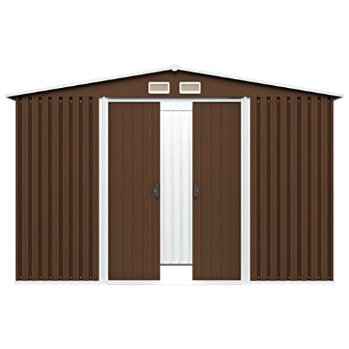 Garden Metal Storage Shed | Outdoor Tool Shed Storage Room with Vents | Storage Sheds with Door for Outside Patio Backyard Yard Lawn | Brown Galvanized Steel 101.2" x 80.7" x 70.1"