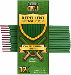 magic chest mosquito repellent outdoor incense sticks | mosquito repellent for patio, backyard, camping | natural and deet free | travel size with plant oils | 12 sticks per box