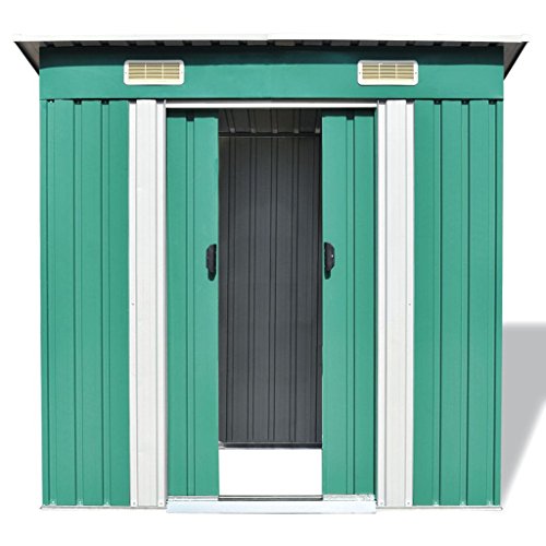 Tidyard Garden Galvanized Steel Shed Green Metal Storage with 2 Vents House Storage Tool Organizer Box Sliding Door 74.8 Inches x48.8 Inches x71.3 Inches