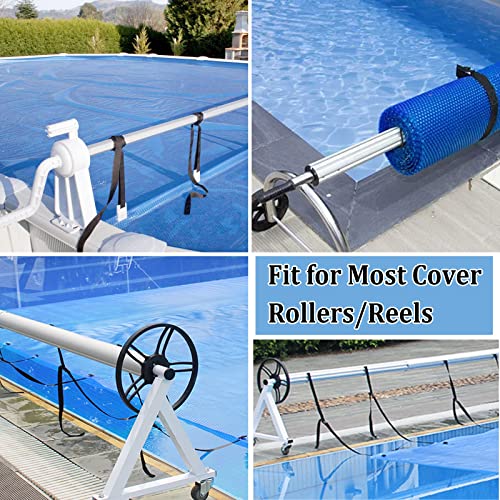 Gekufa Pool Cover Straps, Solar Cover Reel Strap kit for In-Ground Swimming Pools, Including 10 Nylon Straps with Hoop and Loop Tapes, 10 Fastener Plates, 10 Buckles