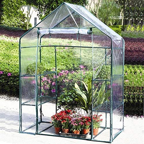 Mini Greenhouse Transparent PVC Cover Portable Small Greenhouses Cover wih Roll-Up Zipper Door, Waterproof Garden Green House Tent(Iron Stand not Include)