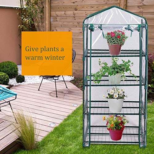 Mini Greenhouse Transparent PVC Cover Portable Small Greenhouses Cover wih Roll-Up Zipper Door, Waterproof Garden Green House Tent(Iron Stand not Include)