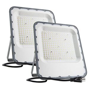 bulbeats 2 pack 150w led flood light outdoor, outside lights for yard, 5000k daylight gray, ip65 waterproof exterior lighting fixture for house, garden, backyard (3ft ul plug)