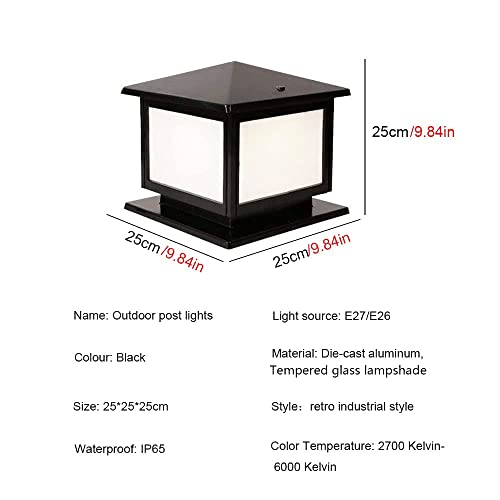 DLGGO European Waterproof IP65 Outdoor Pillar Light Vintage Patio Aisle Lawn Column Light Villa E27 Cap Light Aluminum Acrylic Post Lantern Fence Garden Pedestal Lamp