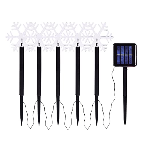 White Solar Christmas Pathway, Snowflake Lights with Stake Outdoor Waterproof, 5-LED Decorative Lights for Garden Yard Street Pathway Park Christmas Wedding