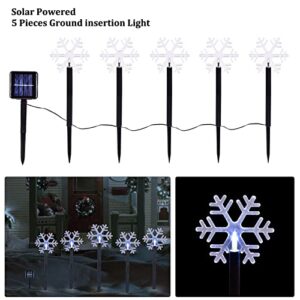 White Solar Christmas Pathway, Snowflake Lights with Stake Outdoor Waterproof, 5-LED Decorative Lights for Garden Yard Street Pathway Park Christmas Wedding