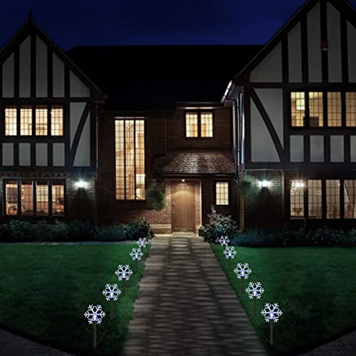 White Solar Christmas Pathway, Snowflake Lights with Stake Outdoor Waterproof, 5-LED Decorative Lights for Garden Yard Street Pathway Park Christmas Wedding