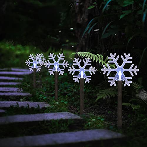 White Solar Christmas Pathway, Snowflake Lights with Stake Outdoor Waterproof, 5-LED Decorative Lights for Garden Yard Street Pathway Park Christmas Wedding