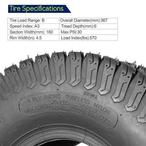 MaxAuto Set of 4 Lawn Mower Turf Tires 15x6-6 Front & 20x10-8 Rear,4PR,Tubeless