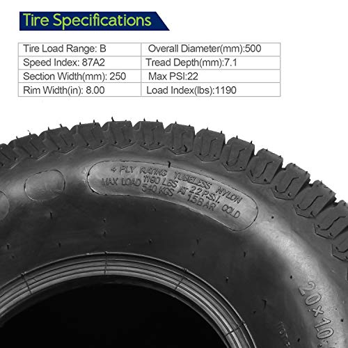 MaxAuto Set of 4 Lawn Mower Turf Tires 15x6-6 Front & 20x10-8 Rear,4PR,Tubeless