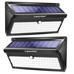 luposwiten 100 led solar lights outdoor waterproof with motion sensor – 2000 lumens solar motion lights outdoor, easy-to-install for front door, yard, garage, garden, patio, deck (2 pack)