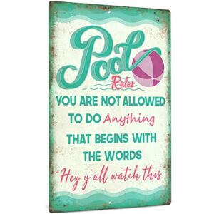 putuo decor pool rules sign, indoor/outdoor swimming pool decorations, 12×8 inches aluminum metal sign