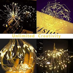 4 Pack Solar Fireworks Lights Clip On Lights 150 LED Waterproof Fairy String Lights 8 Modes Lighting Outdoor Lights Christmas Lights for Garden Patio Party Wedding Decorative (Warm White)