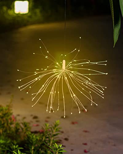 4 Pack Solar Fireworks Lights Clip On Lights 150 LED Waterproof Fairy String Lights 8 Modes Lighting Outdoor Lights Christmas Lights for Garden Patio Party Wedding Decorative (Warm White)