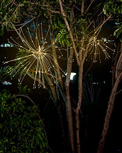 4 Pack Solar Fireworks Lights Clip On Lights 150 LED Waterproof Fairy String Lights 8 Modes Lighting Outdoor Lights Christmas Lights for Garden Patio Party Wedding Decorative (Warm White)