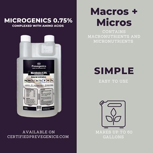 MicroGenics 0.75% | Contains .75% Magnesium.75% Manganese.75% Zinc.75% Copper.75% Boron.75% Nickel and .75% Iron | Liquid Fertilizer | Makes up to 60 Gallons | 32 fl. oz.