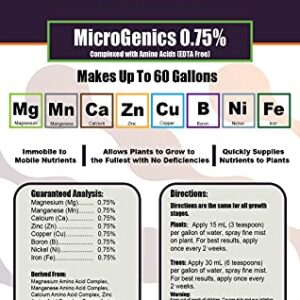 MicroGenics 0.75% | Contains .75% Magnesium.75% Manganese.75% Zinc.75% Copper.75% Boron.75% Nickel and .75% Iron | Liquid Fertilizer | Makes up to 60 Gallons | 32 fl. oz.