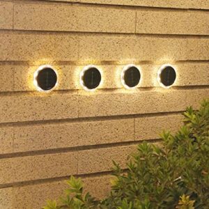 ASLIDECOR Solar Ground Lights Outdoor Waterproof,Warm White Solar Step Lights,2 Pack 8 Led Solar Disk Lights for Outside Stairs Decks Walls(Warm White)