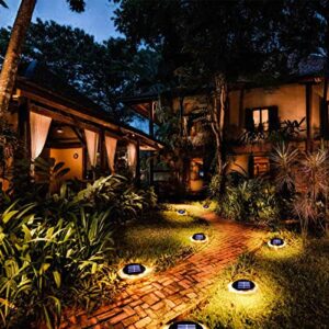 ASLIDECOR Solar Ground Lights Outdoor Waterproof,Warm White Solar Step Lights,2 Pack 8 Led Solar Disk Lights for Outside Stairs Decks Walls(Warm White)