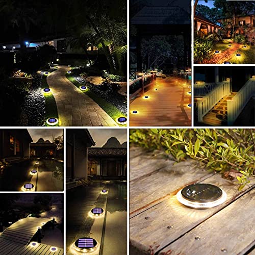 ASLIDECOR Solar Ground Lights Outdoor Waterproof,Warm White Solar Step Lights,2 Pack 8 Led Solar Disk Lights for Outside Stairs Decks Walls(Warm White)