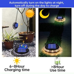 ASLIDECOR Solar Ground Lights Outdoor Waterproof,Warm White Solar Step Lights,2 Pack 8 Led Solar Disk Lights for Outside Stairs Decks Walls(Warm White)