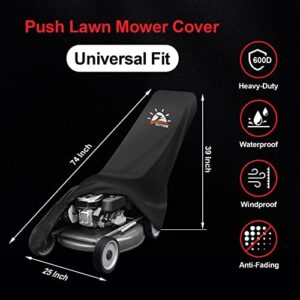 Zettum Push Lawn Mower Cover - Walk Behind Lawn Mower Covers Waterproof Heavy Duty, 600D Outdoor Push Mower Cover Universal with Storage Bag for Greenworks, EGO, Craftsman, Husqvarna, Honda and More