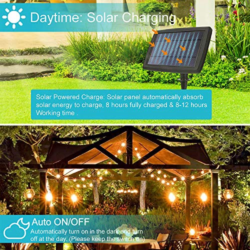 ZOTOYI Solar Outdoor String Lights 50FT Globe String Lights Patio Lights with 24+2 LED Filament Plastic Bulbs, Commercial Waterproof Shatterproof for Backyard Tents Garden Porch Cafe Party