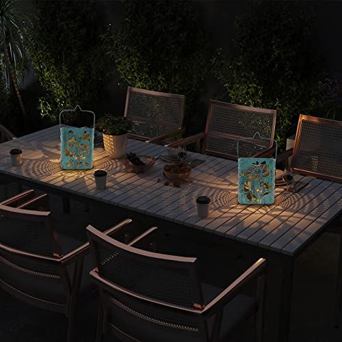 SUBOLO 2 Pack Hanging Solar Lanterns Outdoor Waterproof Retro Solar Lights Metal LED Decorative Dragonfly Butterfly Christmas Lights Tabletop Lamp for Garden Patio Courtyard Lawn