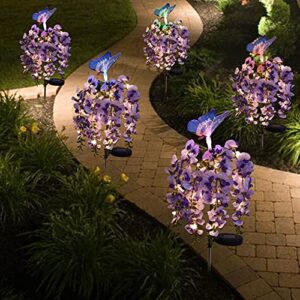 Solar Flowers Lights Outdoor ,Doingart Wisteria Floral Butterfly Solar Lighte with Multi-Color Changing LED Solar Lights for Garden Patio Backyard Pathway Lawn (Purple)