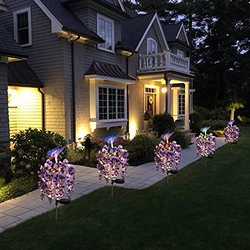 Solar Flowers Lights Outdoor ,Doingart Wisteria Floral Butterfly Solar Lighte with Multi-Color Changing LED Solar Lights for Garden Patio Backyard Pathway Lawn (Purple)