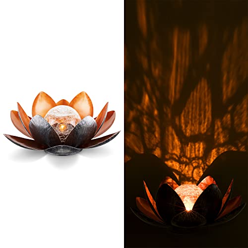 Navaris Solar Garden Light - LED Lotus Outdoor Sun Powered Back Yard Patio Porch Driveway Decorative Automatic Ambient Lighting Lantern - Amber