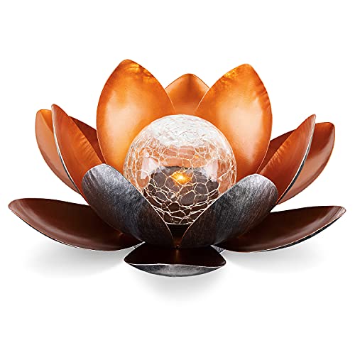 Navaris Solar Garden Light - LED Lotus Outdoor Sun Powered Back Yard Patio Porch Driveway Decorative Automatic Ambient Lighting Lantern - Amber