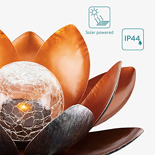 Navaris Solar Garden Light - LED Lotus Outdoor Sun Powered Back Yard Patio Porch Driveway Decorative Automatic Ambient Lighting Lantern - Amber