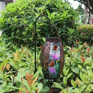 Outdoor Solar Lantern-Waterproof Butterfly Hanging Metal Decorative Lights for Patio Table Garden Pathway Yard with Super Bright Warm White LED, Large Solar Panels, Auto On/Off Light