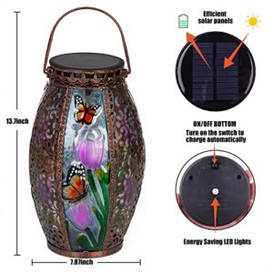 Outdoor Solar Lantern-Waterproof Butterfly Hanging Metal Decorative Lights for Patio Table Garden Pathway Yard with Super Bright Warm White LED, Large Solar Panels, Auto On/Off Light