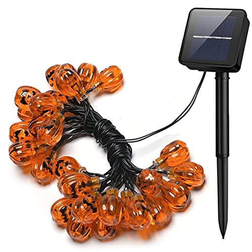 YBB Solar Pumpkin String Lights, Waterproof Halloween Christmas Decoration String Lights, 30 LED Lights Twinkling/Steady on Modes Jack-O-Lantern for Outdoor, Home, Patio, Garden (7m/22ft Warm White)