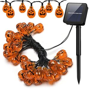 YBB Solar Pumpkin String Lights, Waterproof Halloween Christmas Decoration String Lights, 30 LED Lights Twinkling/Steady on Modes Jack-O-Lantern for Outdoor, Home, Patio, Garden (7m/22ft Warm White)