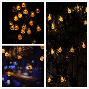 YBB Solar Pumpkin String Lights, Waterproof Halloween Christmas Decoration String Lights, 30 LED Lights Twinkling/Steady on Modes Jack-O-Lantern for Outdoor, Home, Patio, Garden (7m/22ft Warm White)