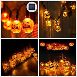 YBB Solar Pumpkin String Lights, Waterproof Halloween Christmas Decoration String Lights, 30 LED Lights Twinkling/Steady on Modes Jack-O-Lantern for Outdoor, Home, Patio, Garden (7m/22ft Warm White)