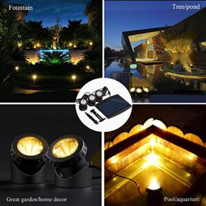 Solar Pond Spotlights, Submersible Pond Lights Upgraded Amphibious Lighting Adjustable with 3 Lamps 18 LED, Landscape Spotlights Underwater Lights for Lawn, Garden, Pond, Landscape(Warm White)