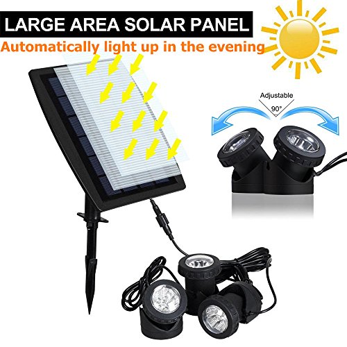 Solar Pond Spotlights, Submersible Pond Lights Upgraded Amphibious Lighting Adjustable with 3 Lamps 18 LED, Landscape Spotlights Underwater Lights for Lawn, Garden, Pond, Landscape(Warm White)